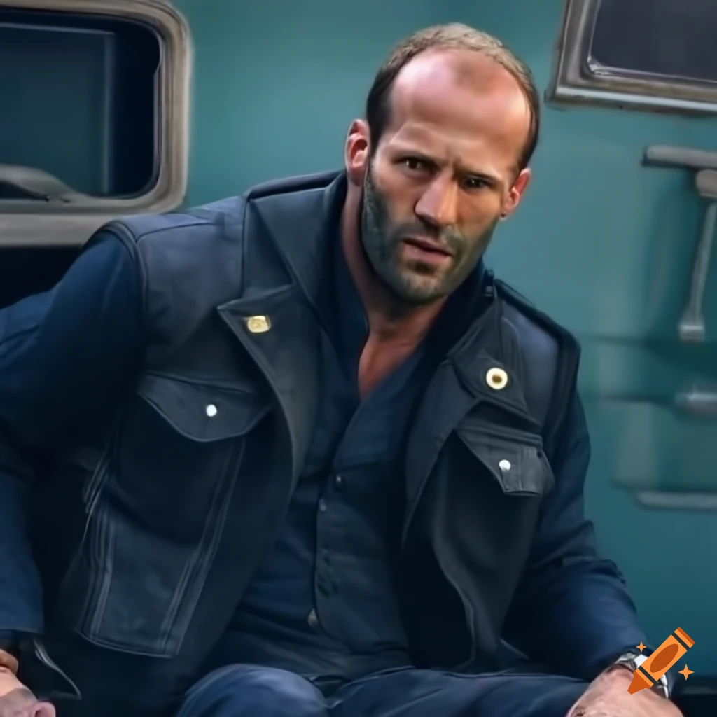Young British actor resembling Jason Statham in outlaw biker style ...