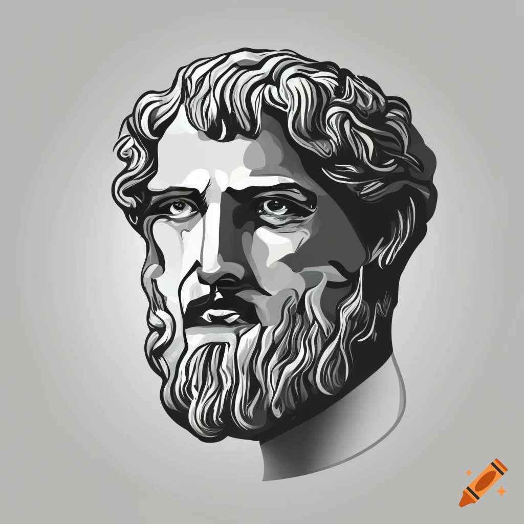 Frontal portrait of the greek philosopher aristotle in stylized black ...