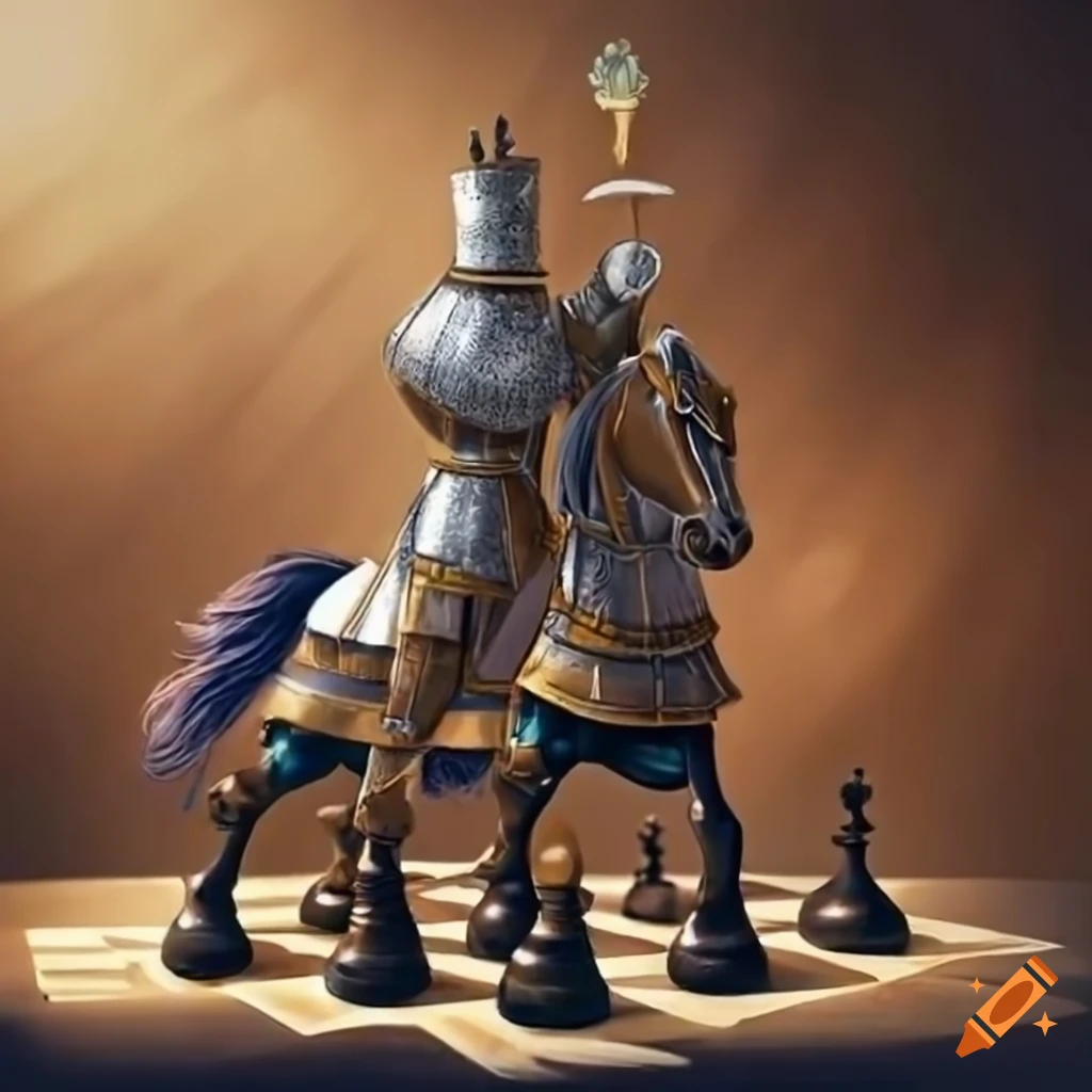 Chess board with a knight on horseback holding a sword on Craiyon