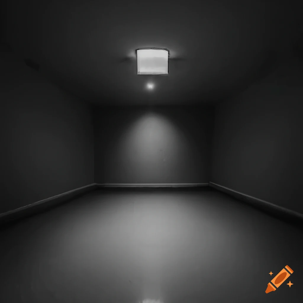 Dark empty liminal space room with crusty white walls on Craiyon