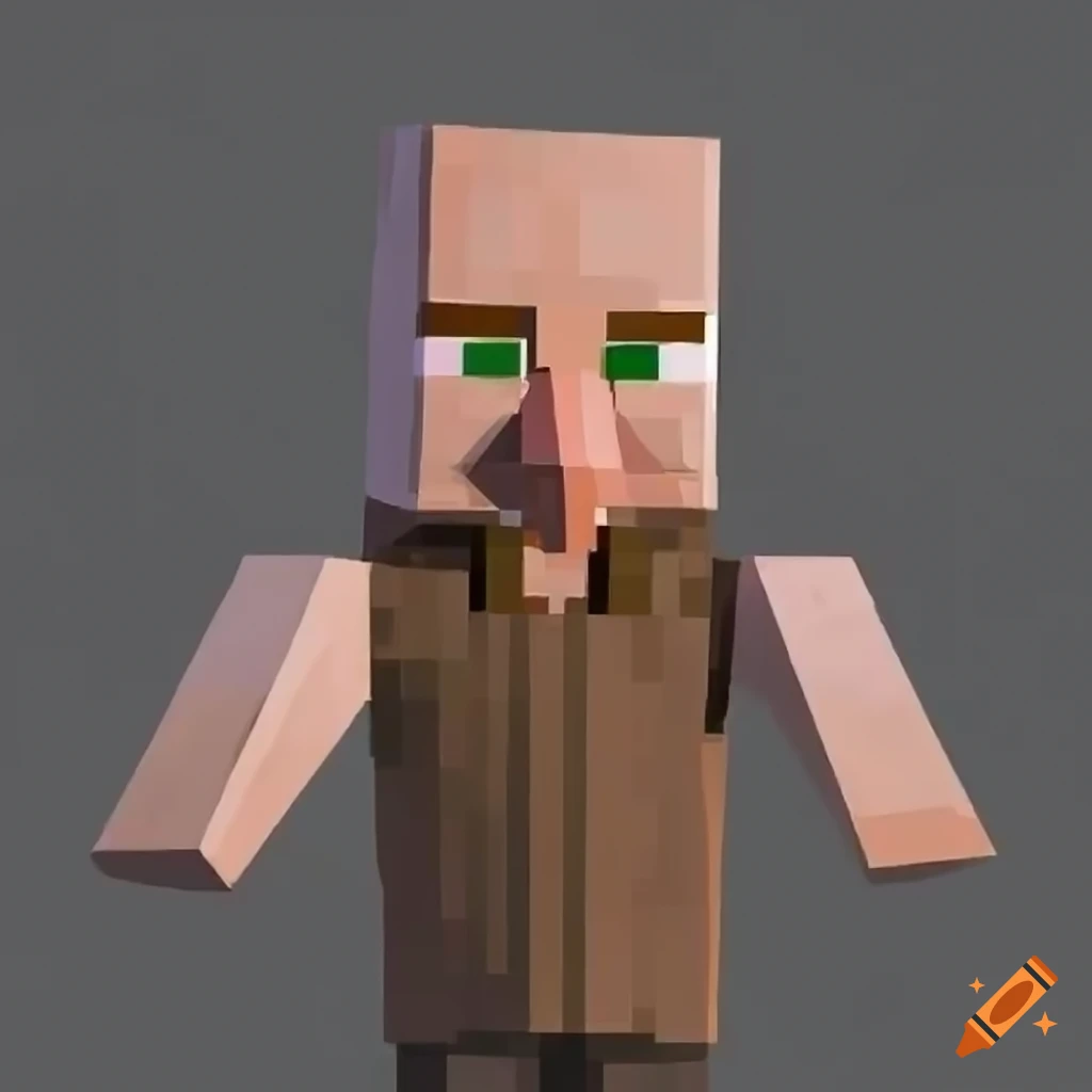 Bald minecraft villager with a long nose and brown shirt on Craiyon