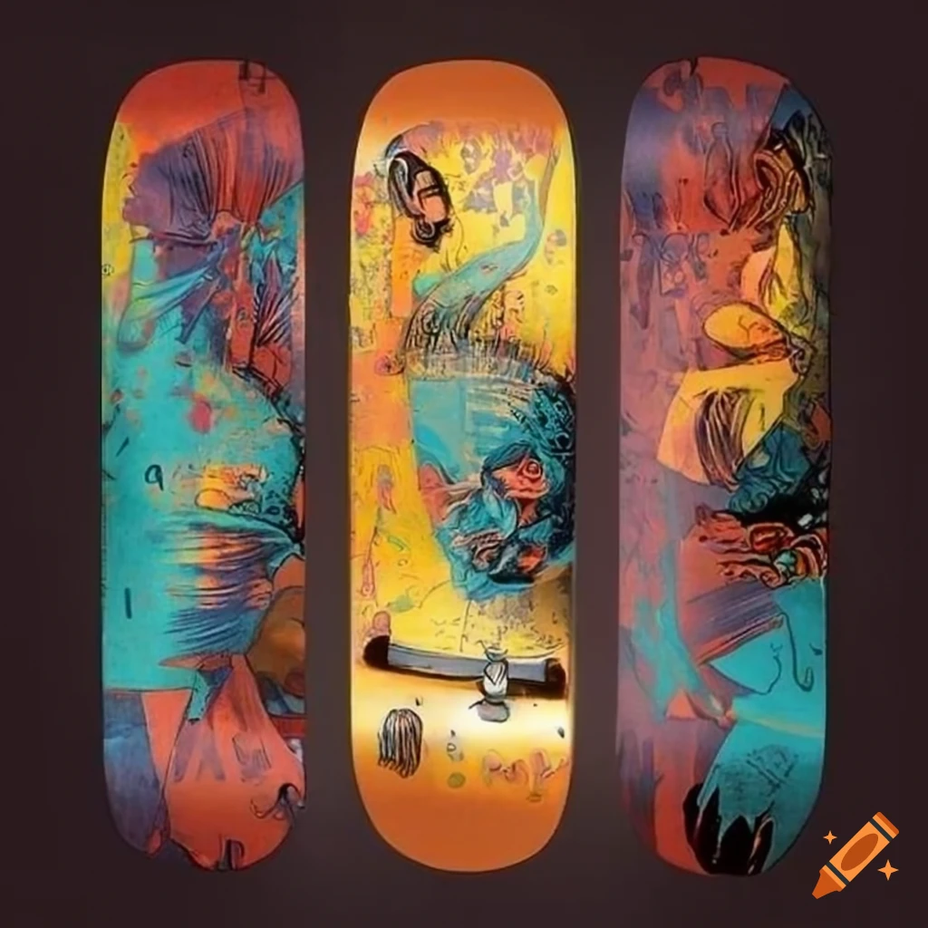 Skate deck graphic in the style of a renaissance artist on Craiyon