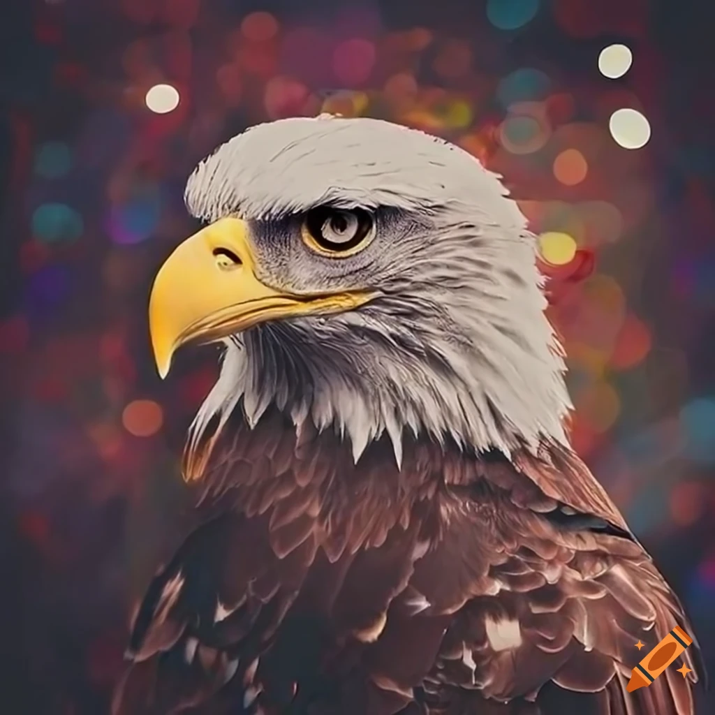 Intricately detailed bald eagle painting in striking splatter art style ...