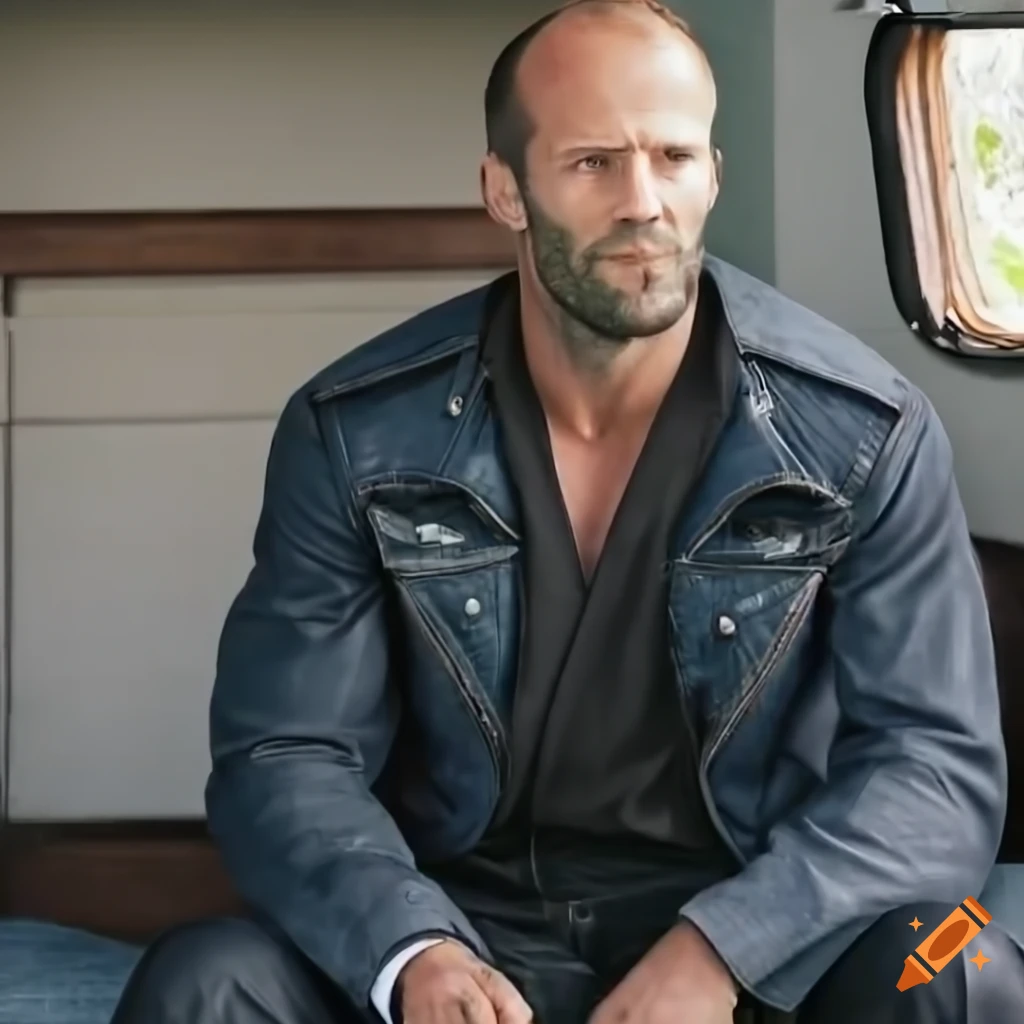 Young British actor in outlaw biker style sitting in a caravan trailer ...