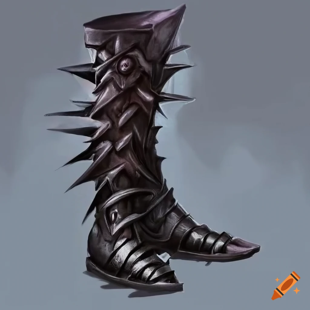 Heavy dark spiked greaves boots from magic the gathering on Craiyon