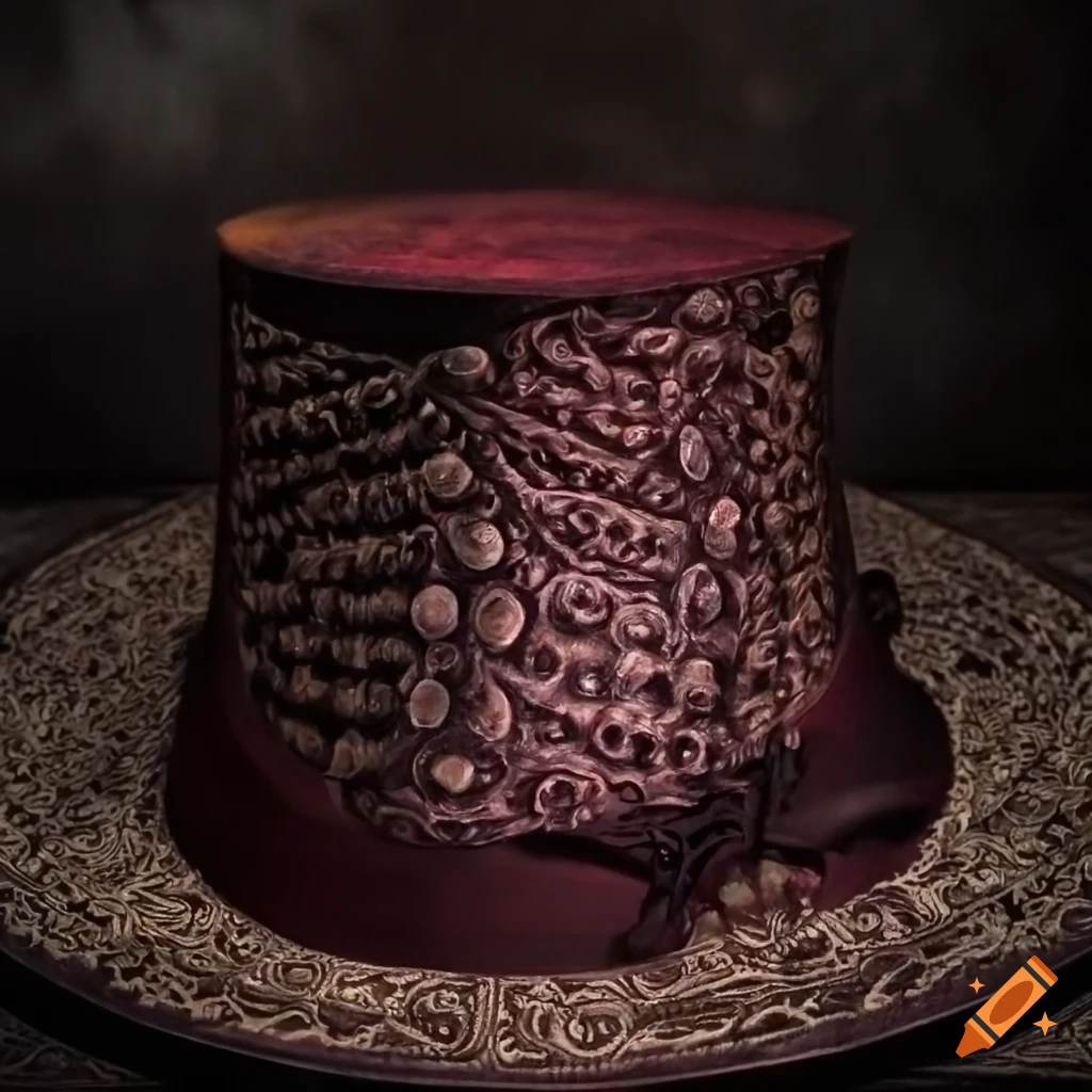 Intricate lovecraftian-themed top hat design on Craiyon