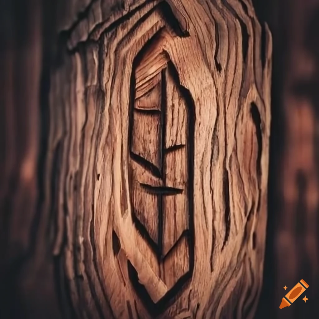 Nordic rune carved in rough wood on Craiyon