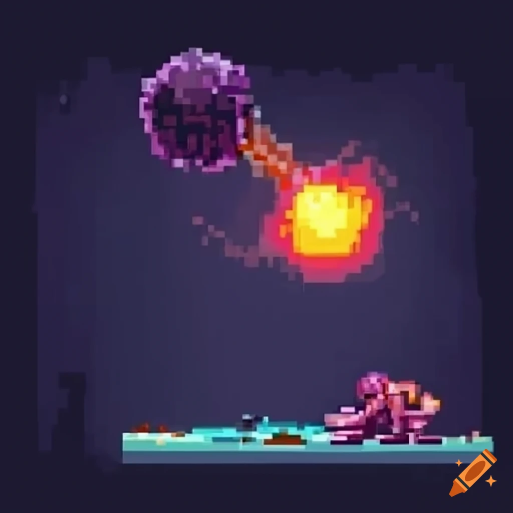 Pixel art of an octopus shooting ink projectiles in a 2d game on Craiyon