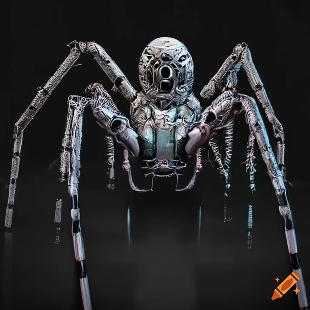 Detailed illustration of a cybernetic spider with advanced engineering ...