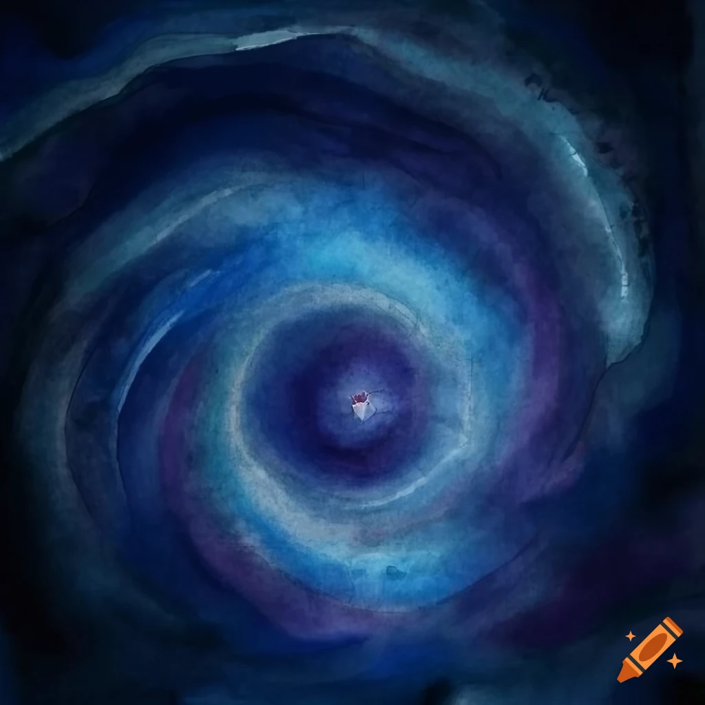 Watercolor drawing of silhouettes converging towards a central light ...