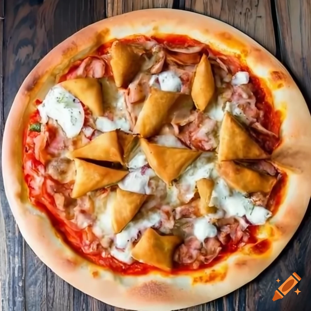 Pizza topped with samosas on Craiyon