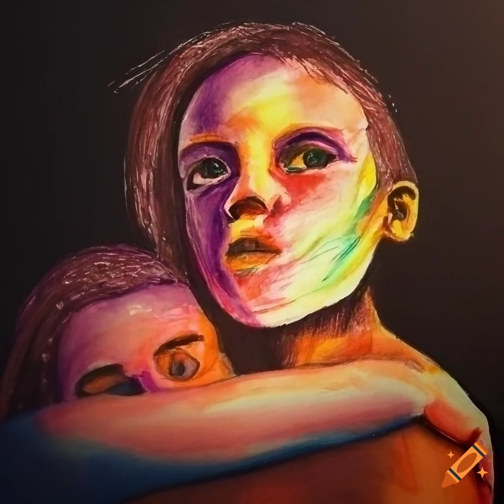 Crayon drawing of two humans in an art therapy session on Craiyon