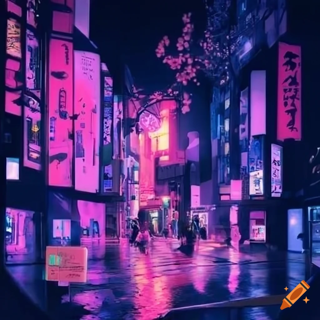 Cityscape with Neo Tokyo pop style, cherry blossoms, and futuristic ...