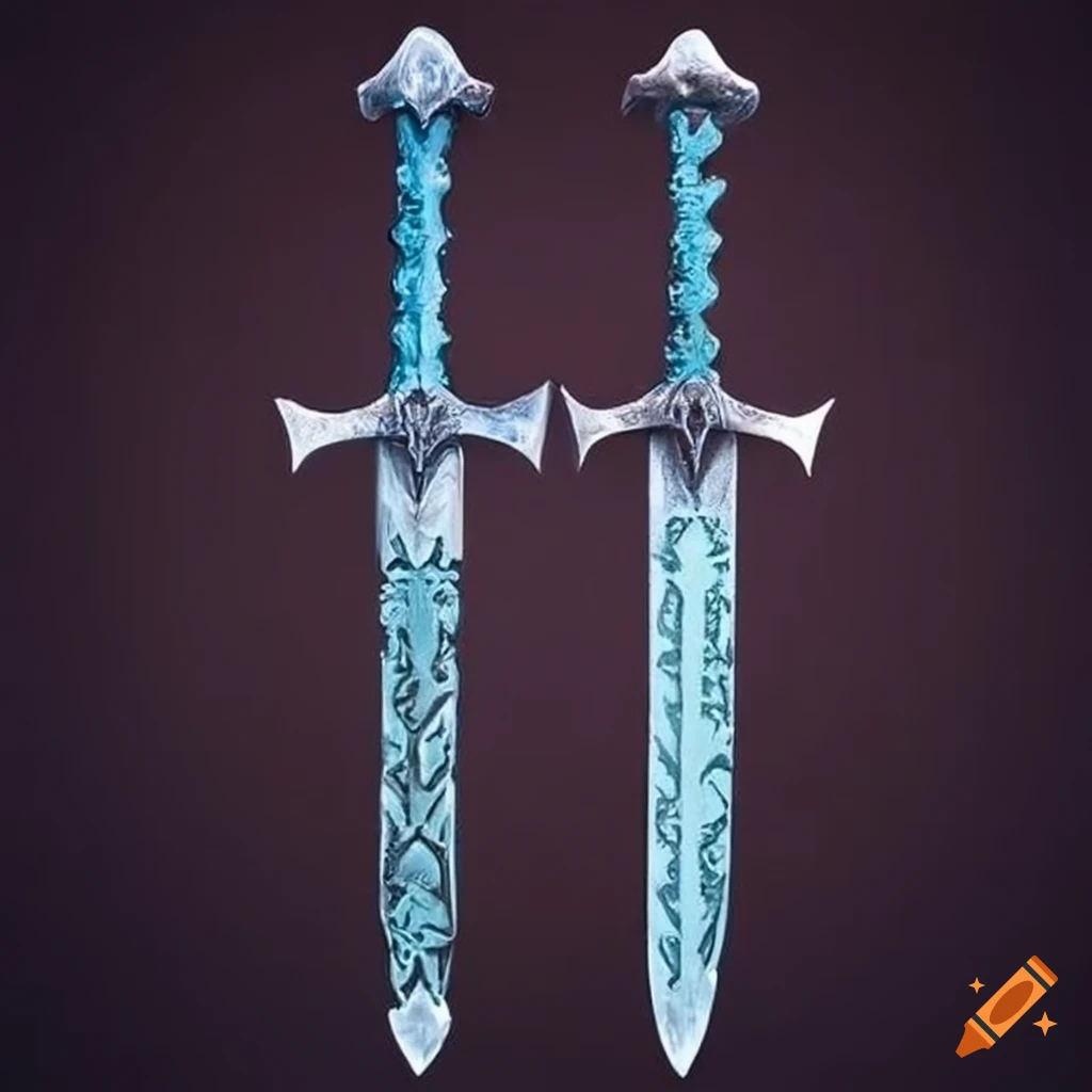 Pair of nordic swords with engraved runes representing ice magic on Craiyon
