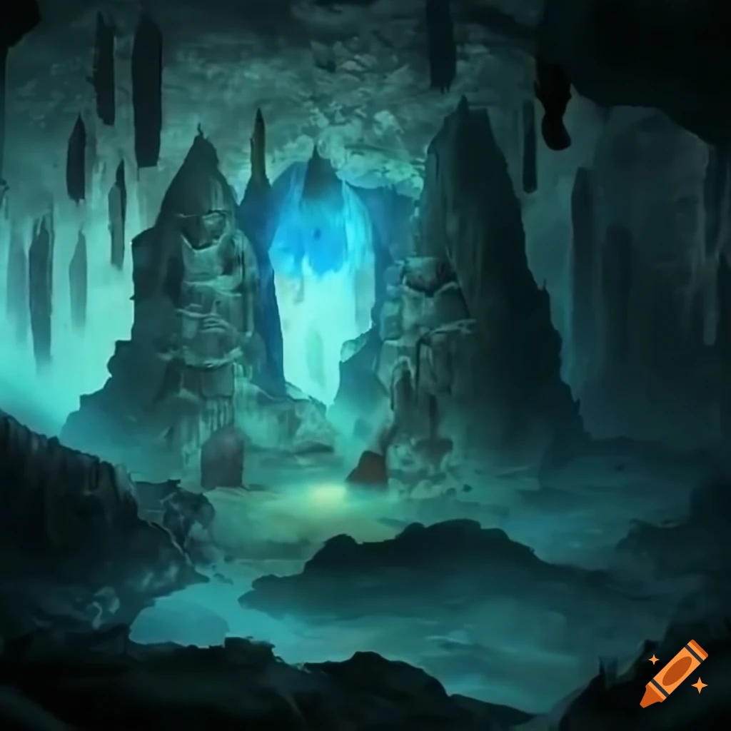Dwarf citadel in a mystic abyssal cave on Craiyon