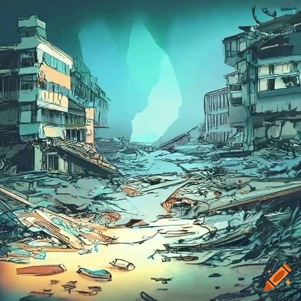 Aftermath of devastating tsunami in a japanese coastal town with rubble ...