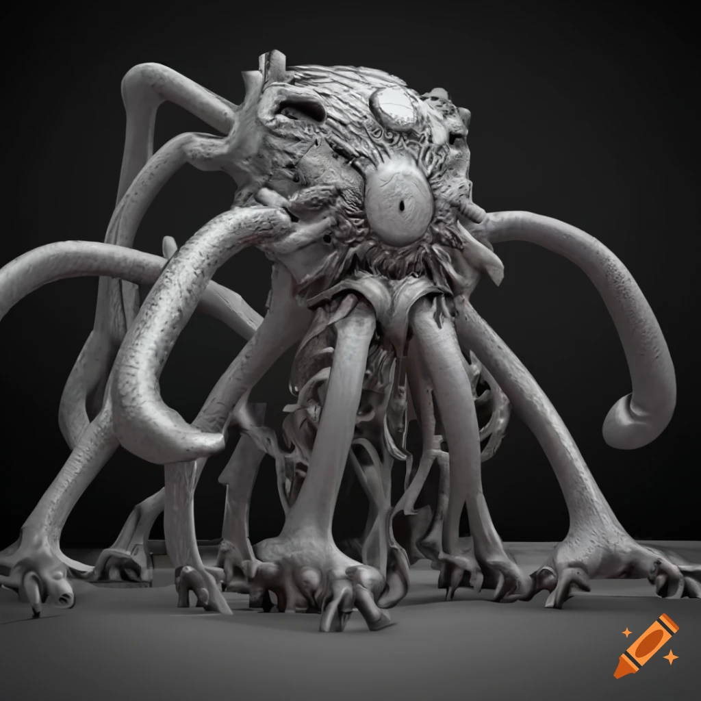 3D model of a Lovecraftian-inspired mechanical creature on Craiyon
