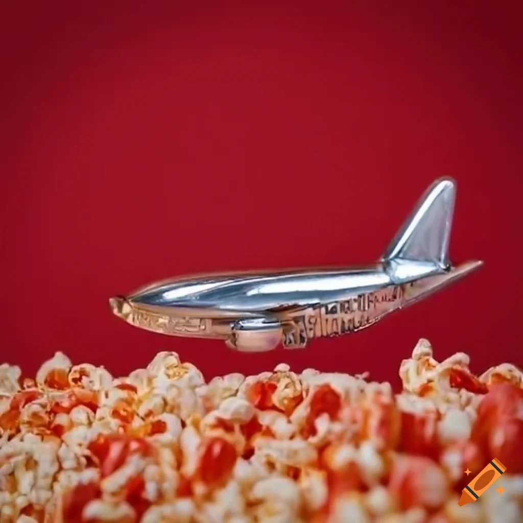 Miniature shiny silver airplane in a popcorn machine on Craiyon