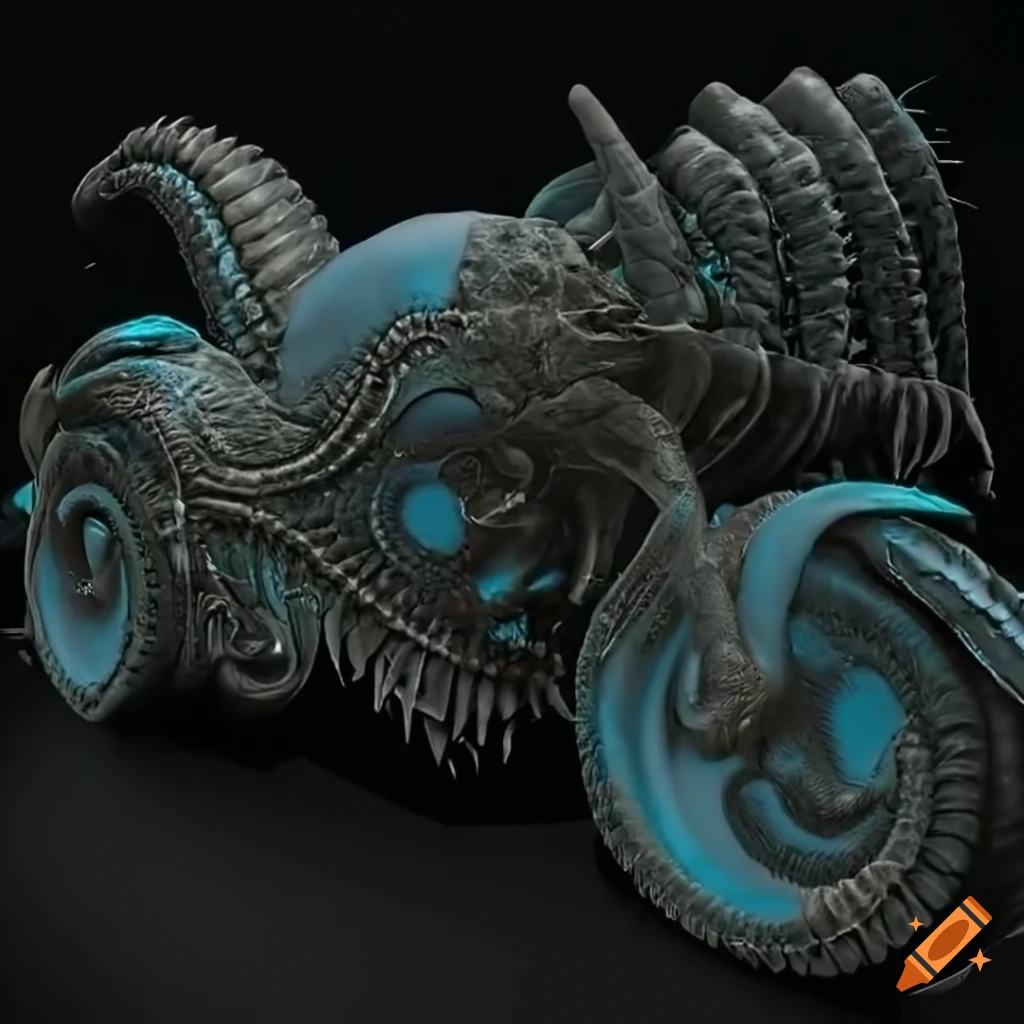 Lovecraftian cyberpunk motorcycle with Giger-esque tentacles in 3D ...