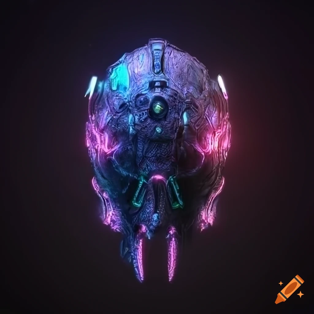 Cosmic lovecraftian cyberpunk helmet 3d model on Craiyon