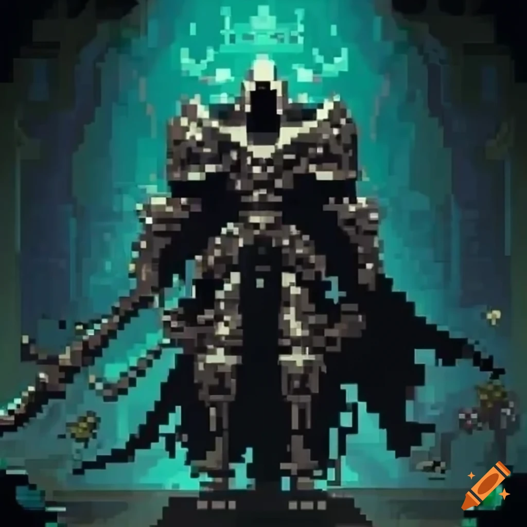 Full-length portrait of a death knight in 16-bit pixel art on Craiyon