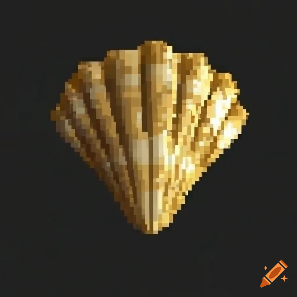 Shiny solid gold seashell on black background in pixel art style on Craiyon
