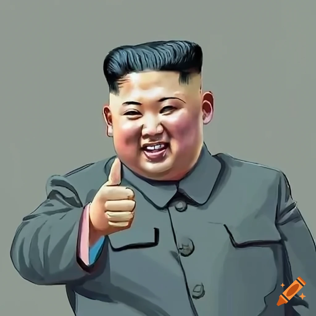 Kim Jong-Un giving a thumbs-up gesture and looking happy on Craiyon