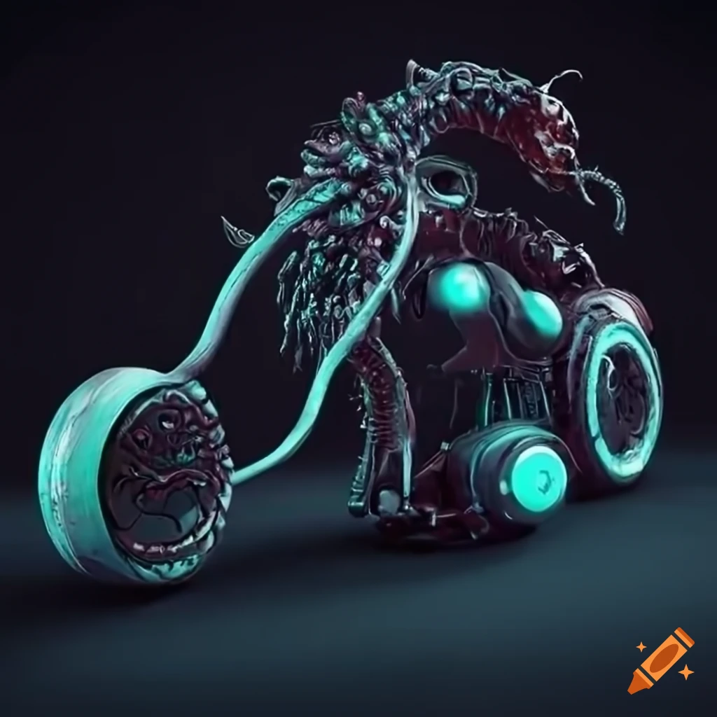 Lovecraftian cyberpunk chopper motorcycle with tentacles on Craiyon