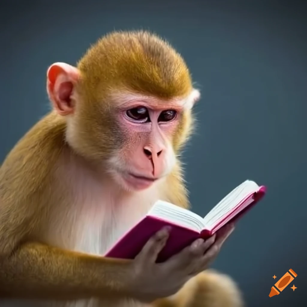 Monkey reading a book on Craiyon