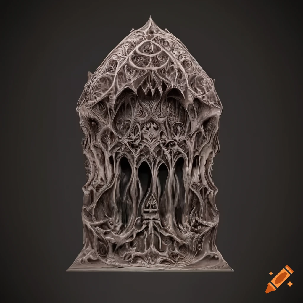 Intricately detailed Lovecraftian altar with gothic symbols in 3D on ...
