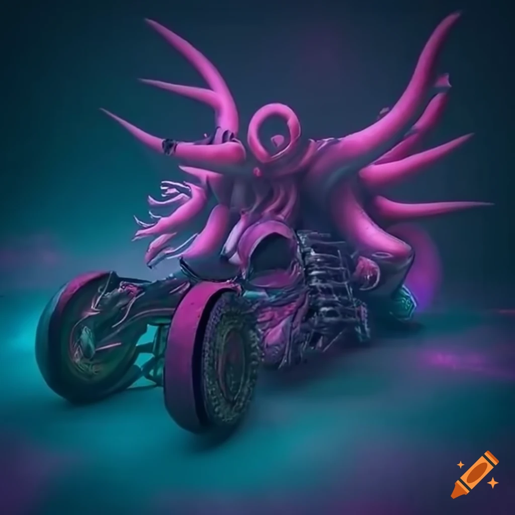 Lovecraftian cyberpunk street bike with giger-esque tentacles on Craiyon