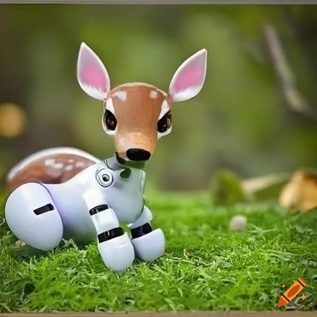 Baby robot deer in the woods on Craiyon