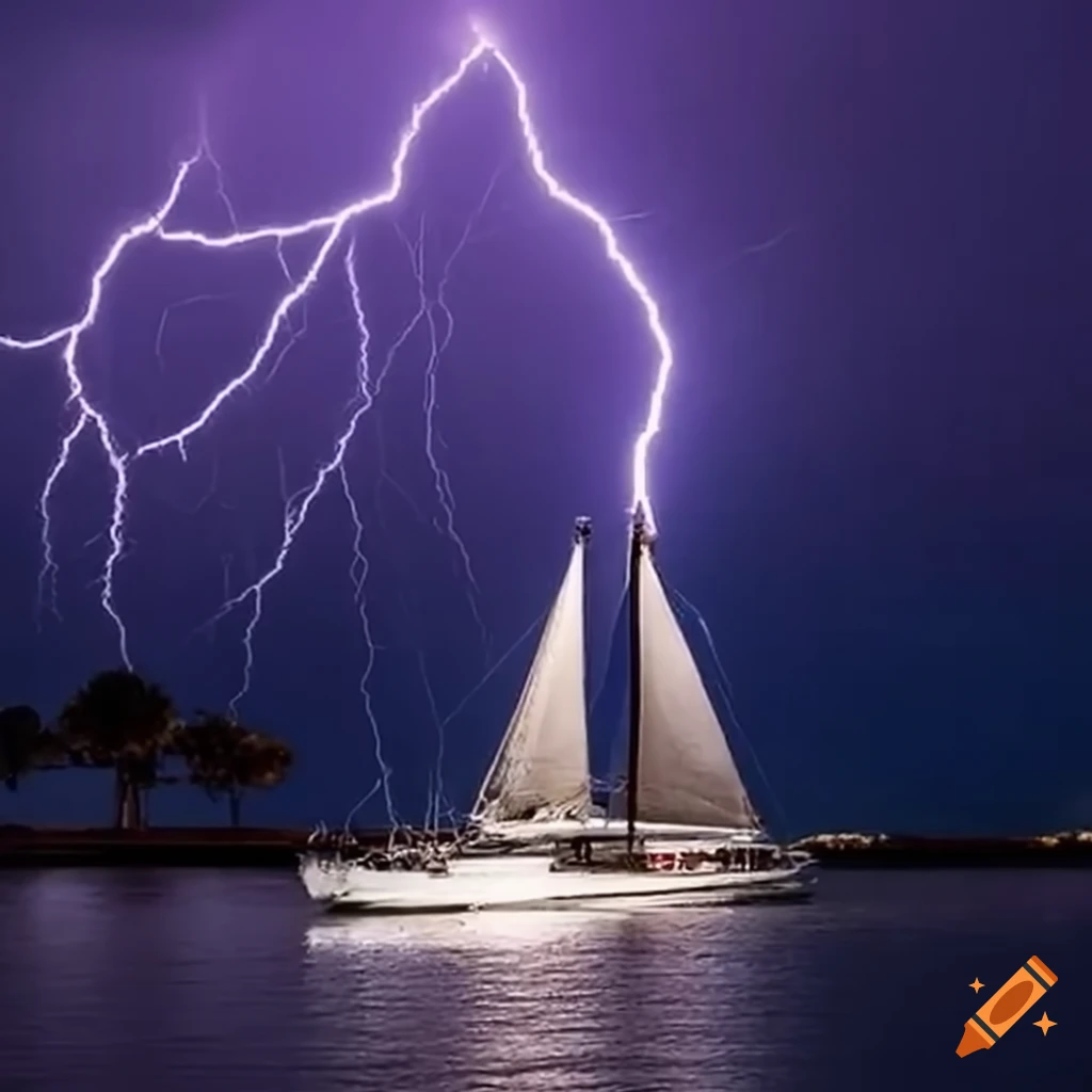 Lightning bolt hitting sailboat in Sarasota, Florida on Craiyon