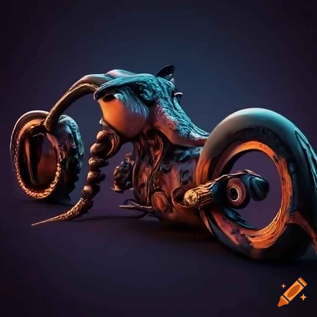 Lovecraftian-inspired cyberpunk chopper motorcycle with tentacles on ...