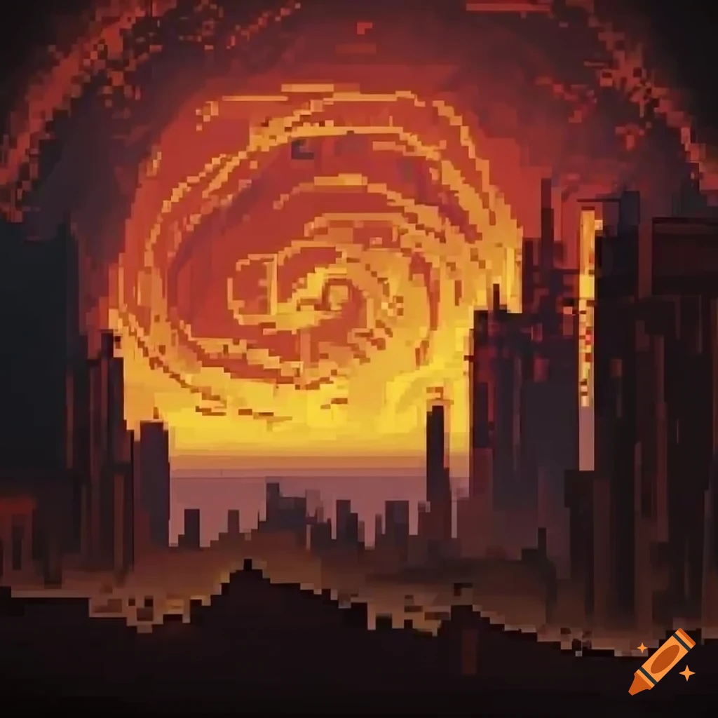 Pixel art of scorched burning earth in a post-apocalyptic setting on ...