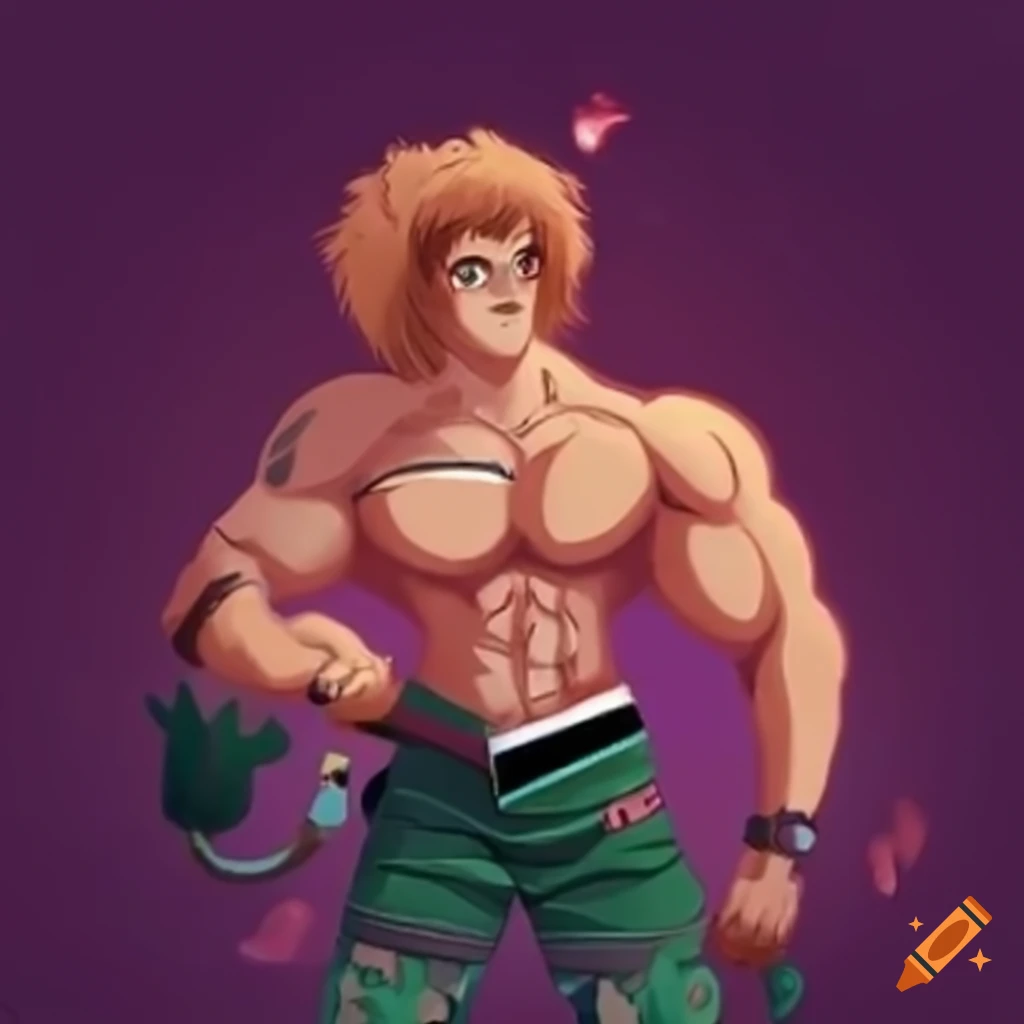 Leo from Omens Studios experiencing muscle growth on Craiyon