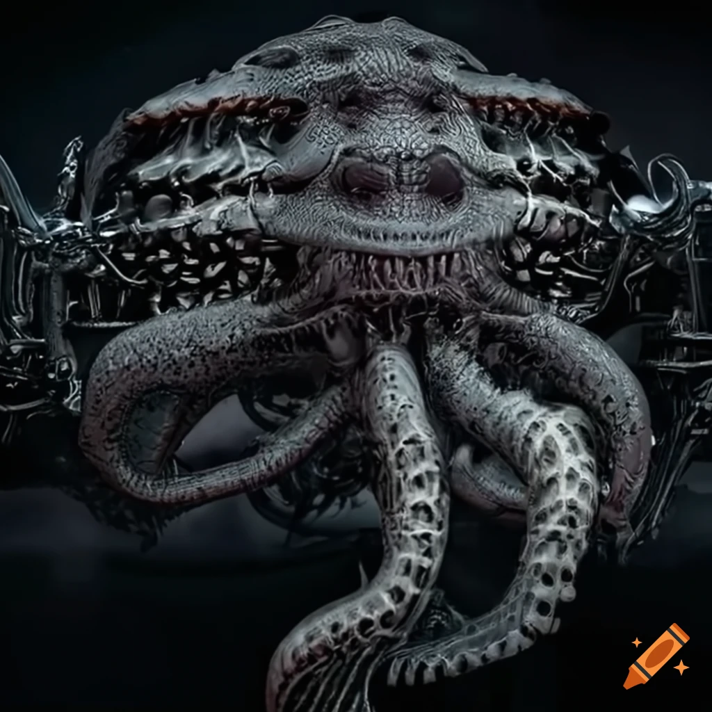 Lovecraftian-inspired flying motorcycle with giger-esque tentacles in ...