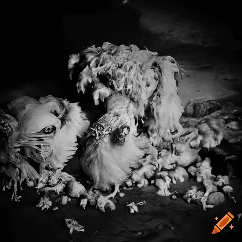 Jelly fungus chicken surrounded by small cluster chickens and trash in ...