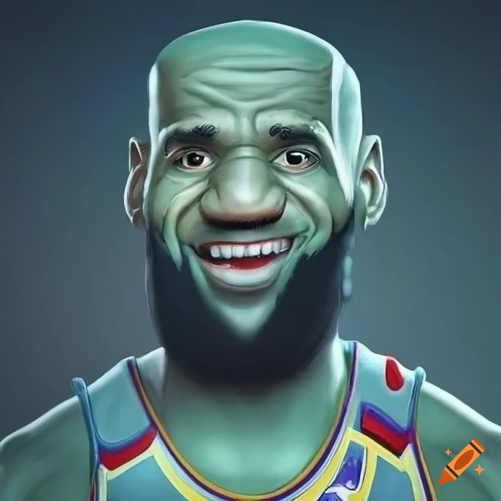 LeBron James with Squidward features in realistic style art on Craiyon
