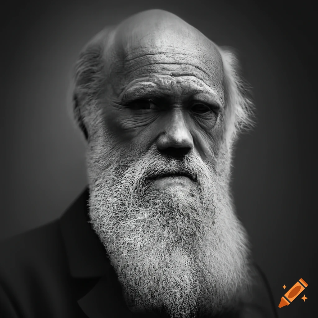 Abstract black monochrome portrait of charles darwin on Craiyon