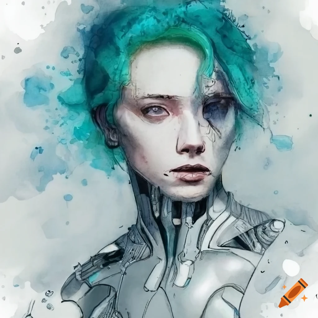 Digital art of a young man cyborg in a white high-tech bodysuit with ...