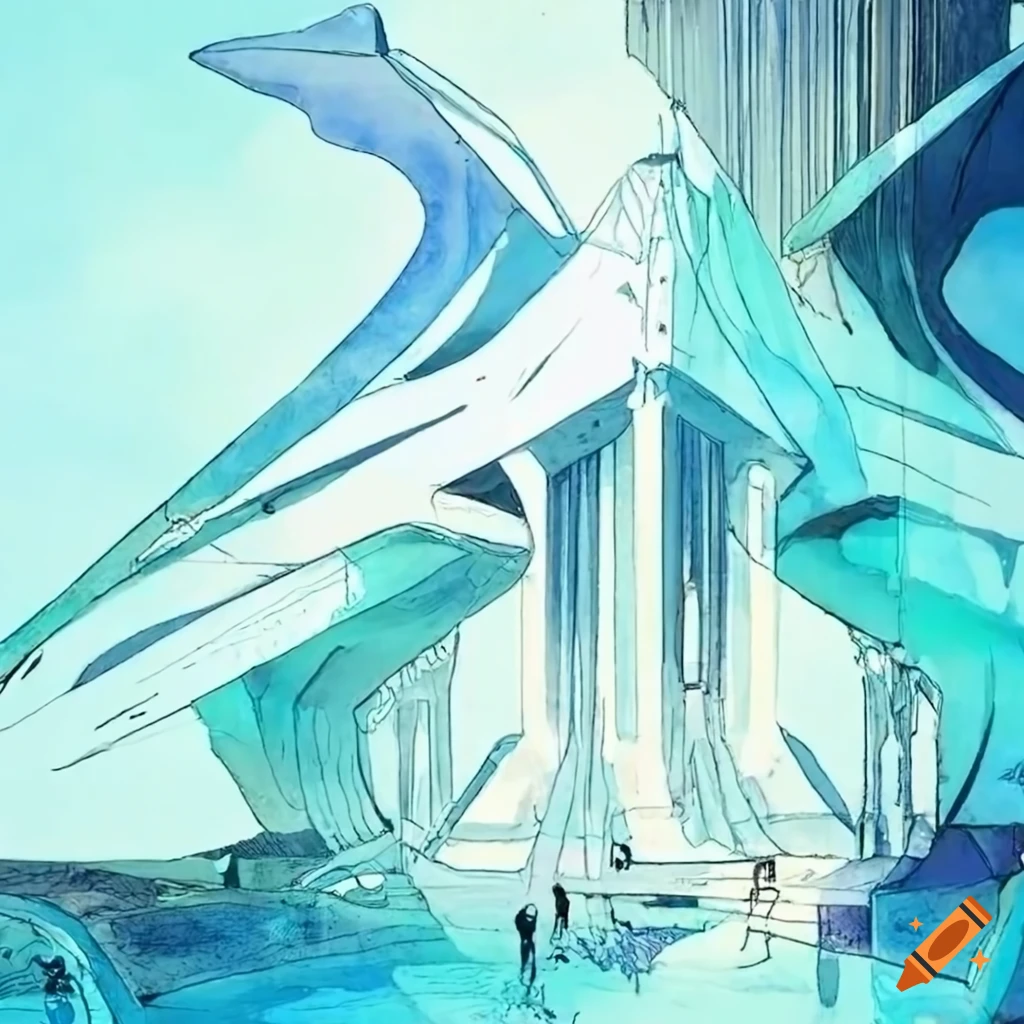 Striking high-tech structure with cyan and white chrysalis design ...