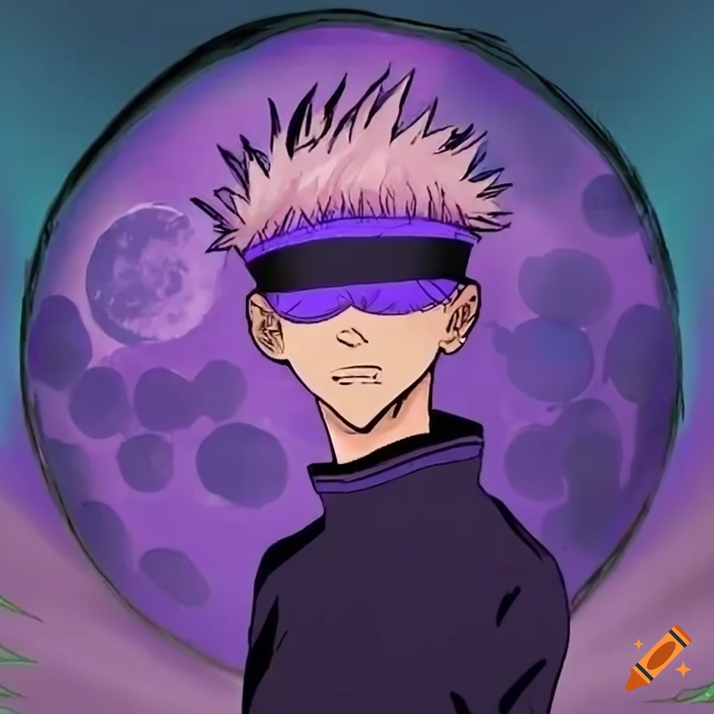 Violet and blue full moon badge with Gojo Satoru-inspired infinity ...