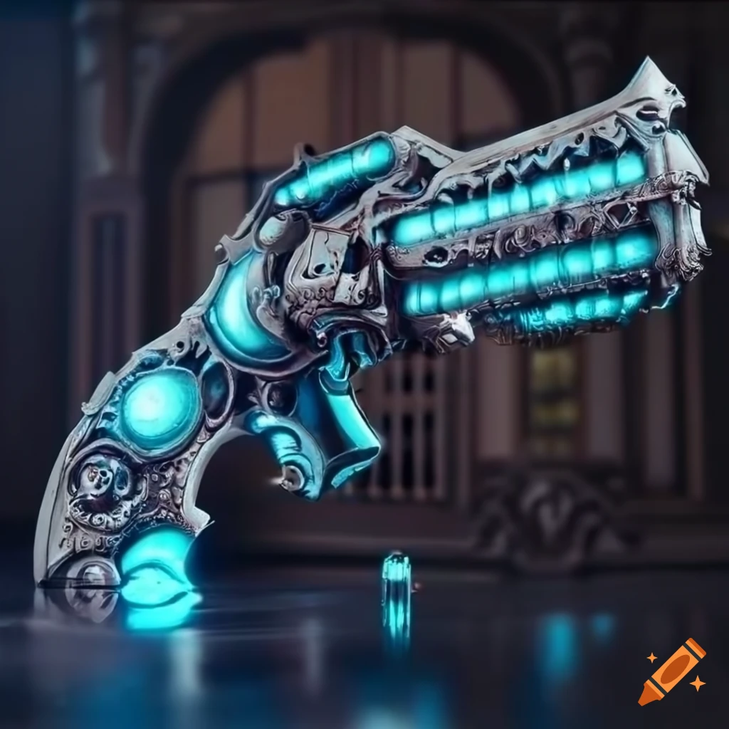 Intricately designed gothic-themed plasma revolver sculpture in 3D on ...