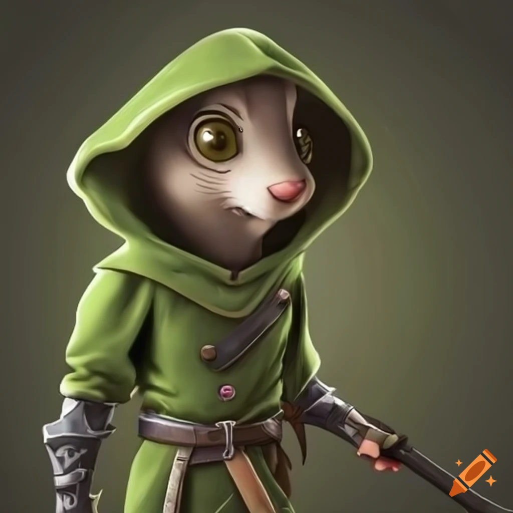 Enchanting cartoon mouse in a medieval green rogue outfit on Craiyon
