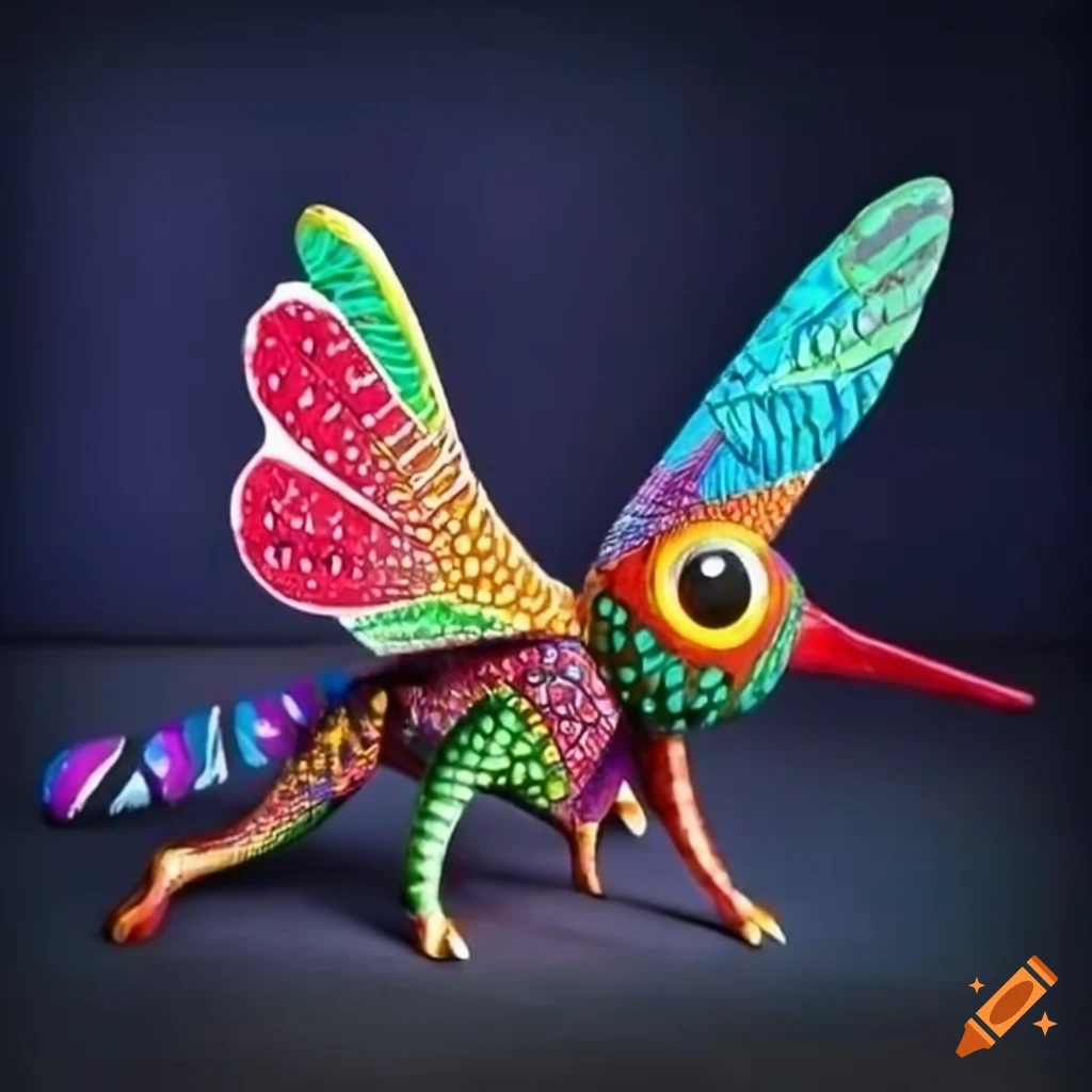 Alebrije artwork featuring a zebra, dragonfly, bee, unicorn, dinosaur ...