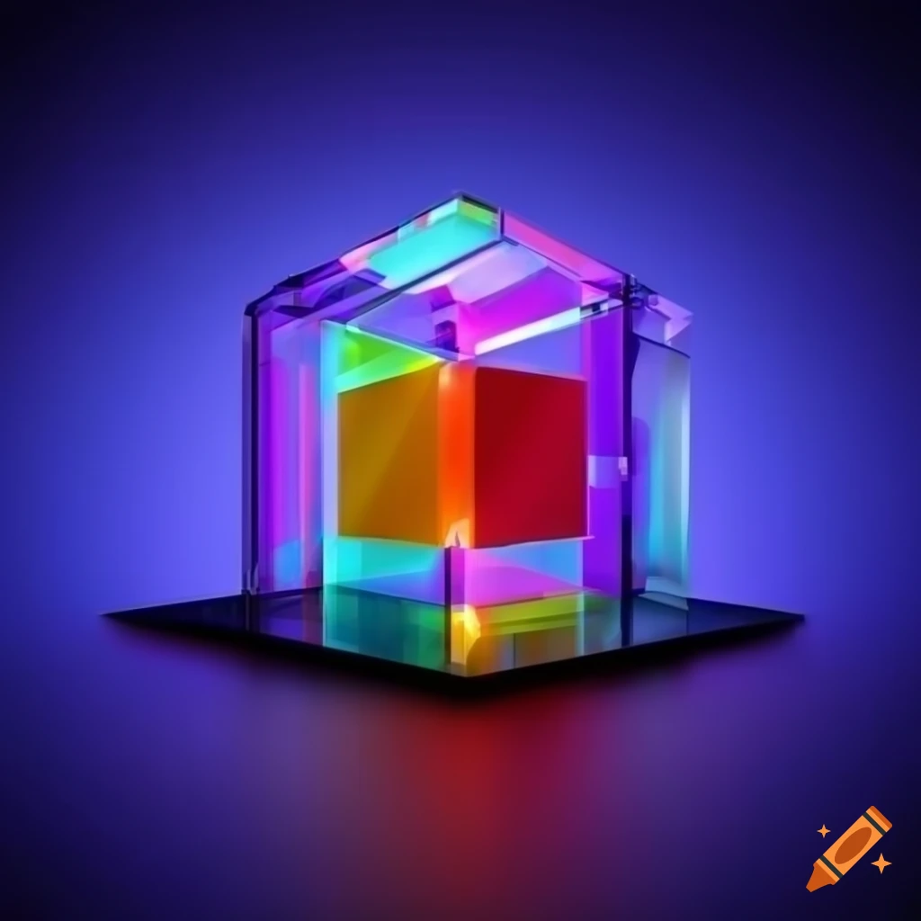 Colorful illustration on a 3D glass cube render on Craiyon