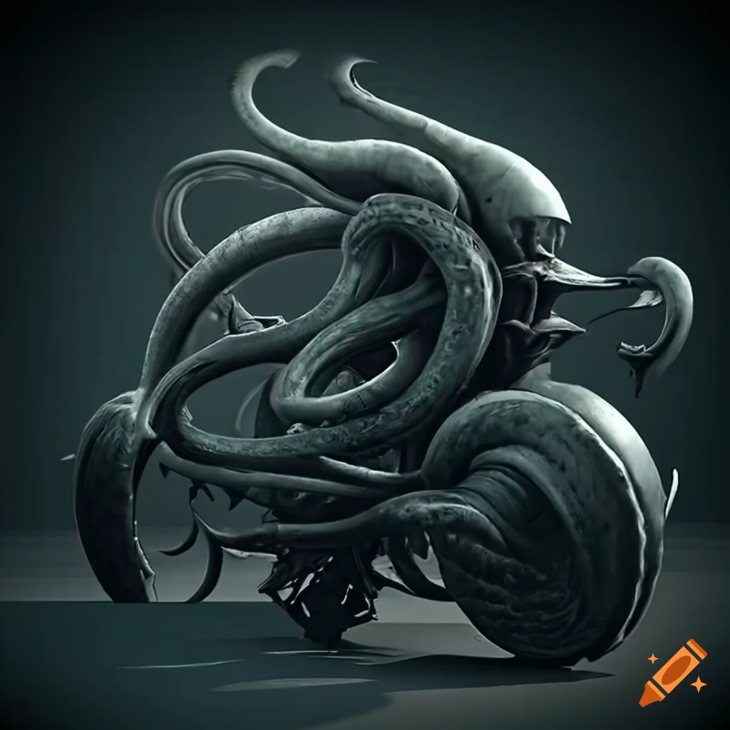 3d render of a lovecraftian-inspired flying motorcycle with giger-esque ...