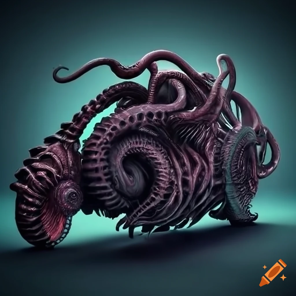 Terrifying 3d render of lovecraftian cyberpunk motorcycle with giger ...