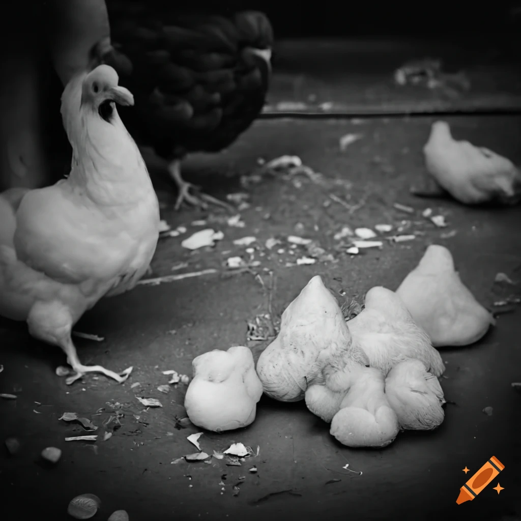 Jelly fungus chicken surrounded by swarming cluster chickens in airport ...